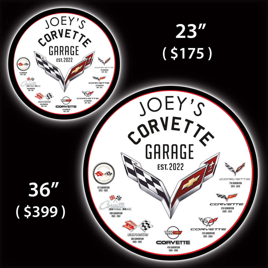 Corvette Garage Custom LED Sign (23" / 36") – Lighted Wall Art ...